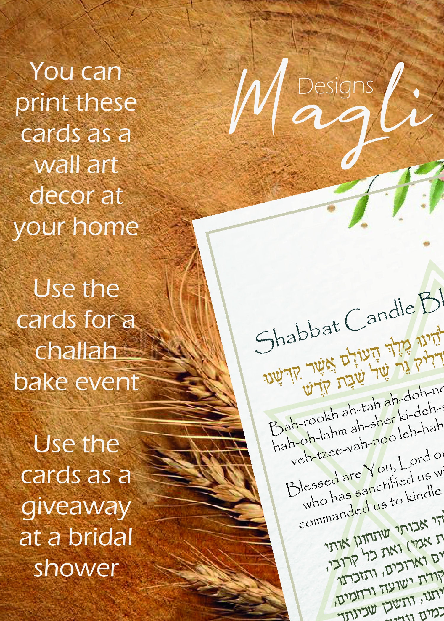 Jewish Shabbat Candle Lighting Blessing English Hebrew Printable Card ...
