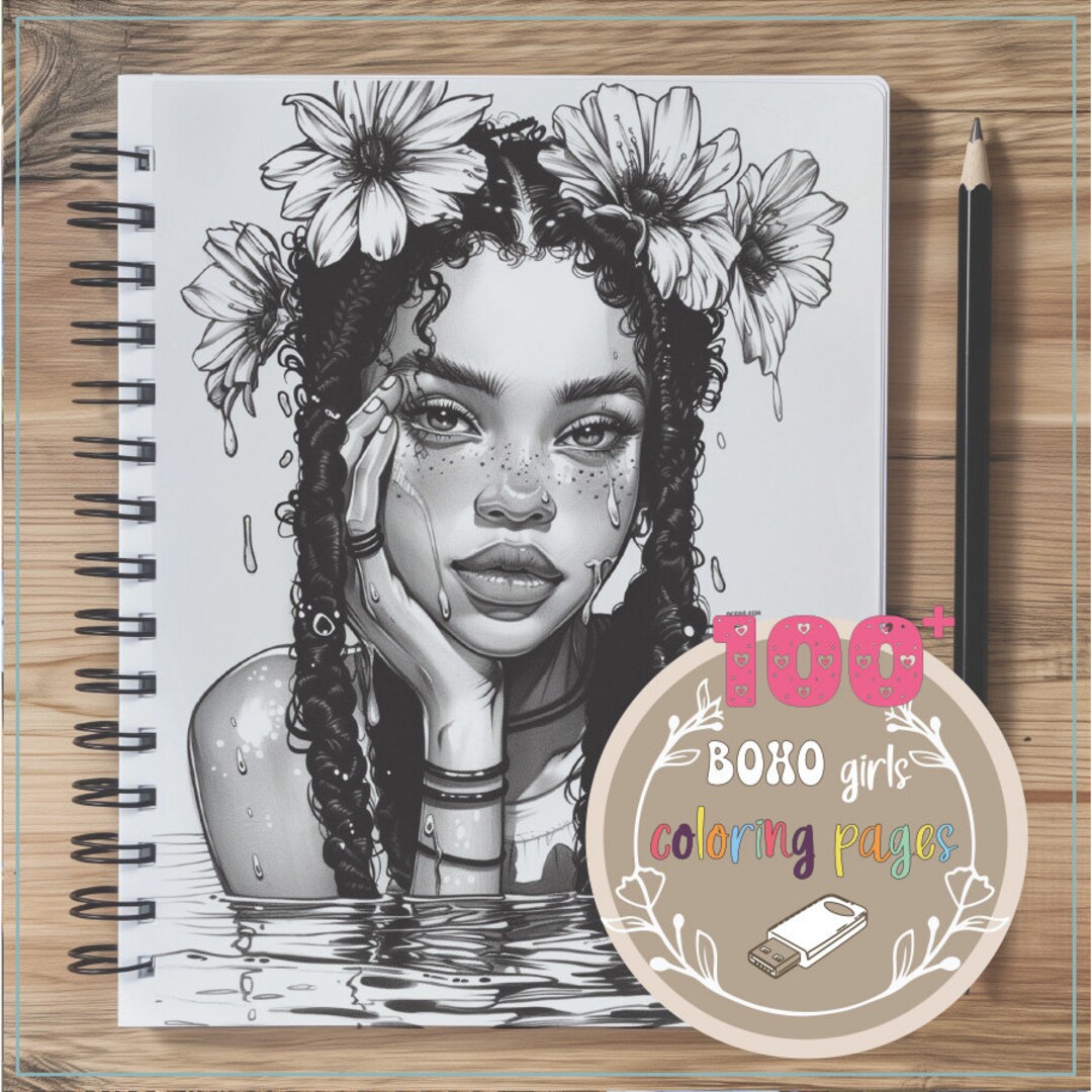 Coloring Pages Boho Bundle PRINTABLE Bohemian Girls Coloring Book ...