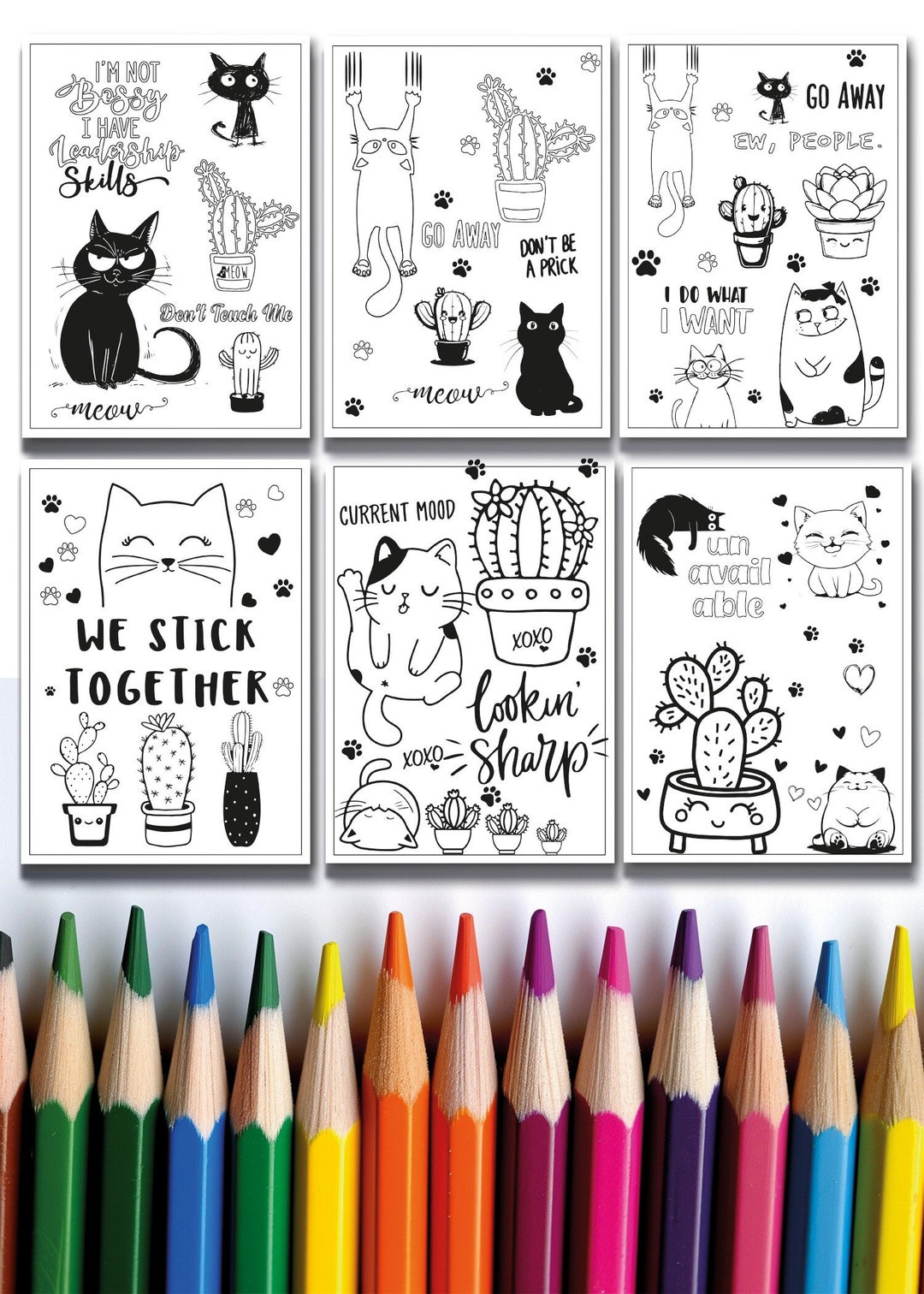 Coloring Pages Bold Simple Cats and Cactuses Coloring Book PRINTABLE ...
