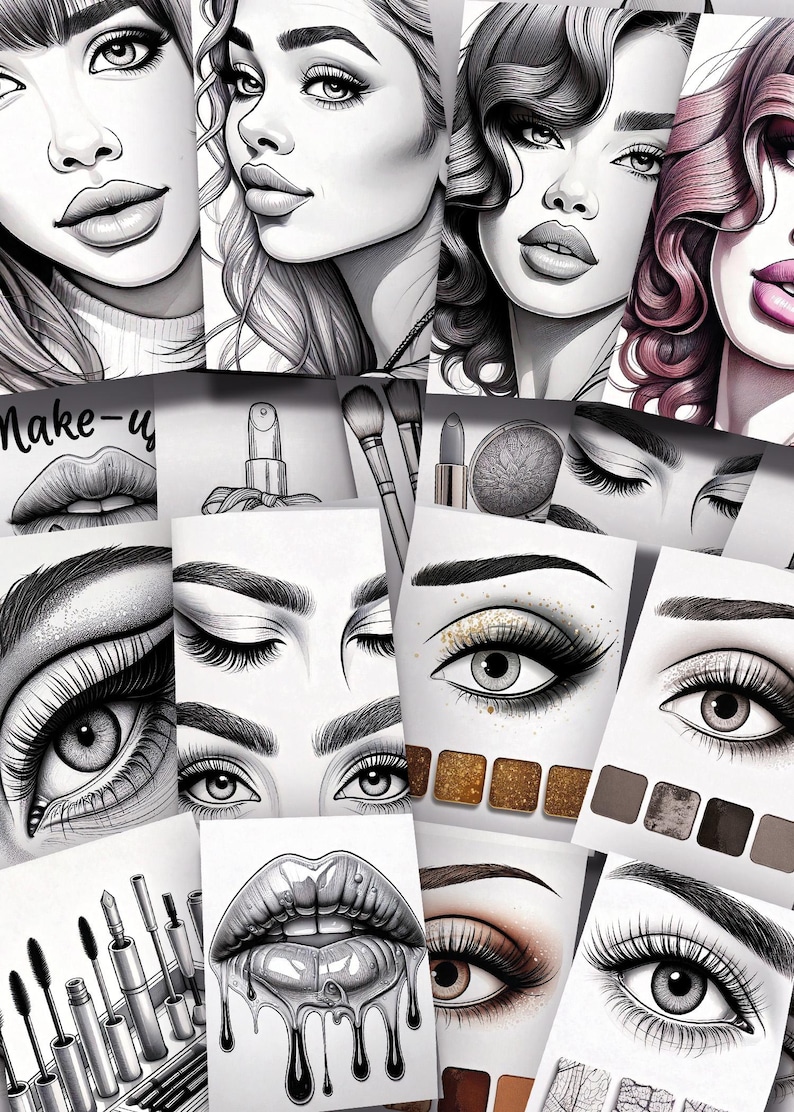 Makeup Artist Coloring Pages: 120+ Faces & Tools (digital Download) - Etsy