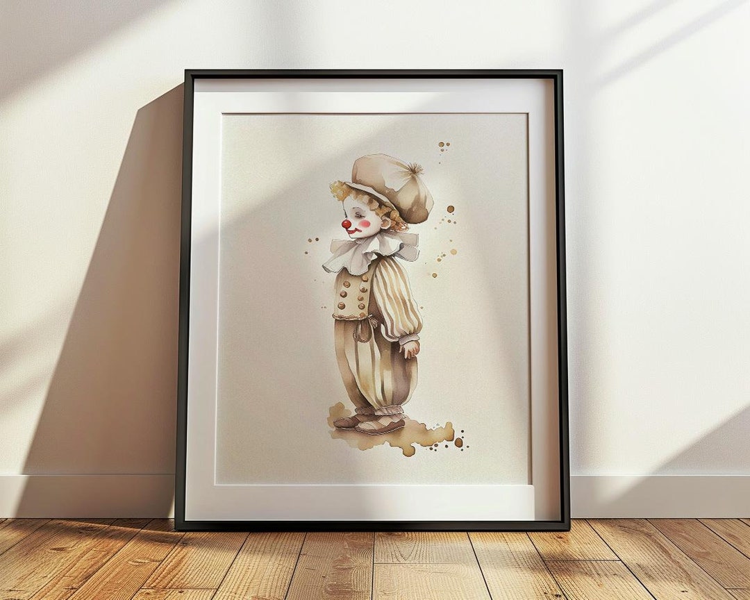Nursery Print Beige Decor Print DIGITAL DOWNLOAD Playroom Clown Wall ...