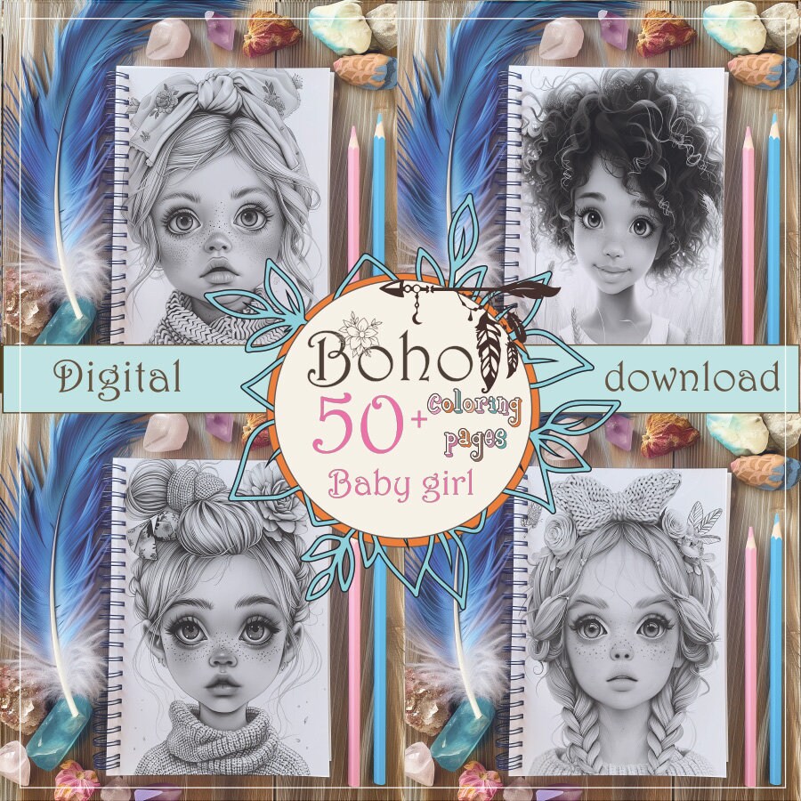 Coloring Pages DIGITAL DOWNLOAD Boho PRINTABLE Bohemian Girls Coloring ...