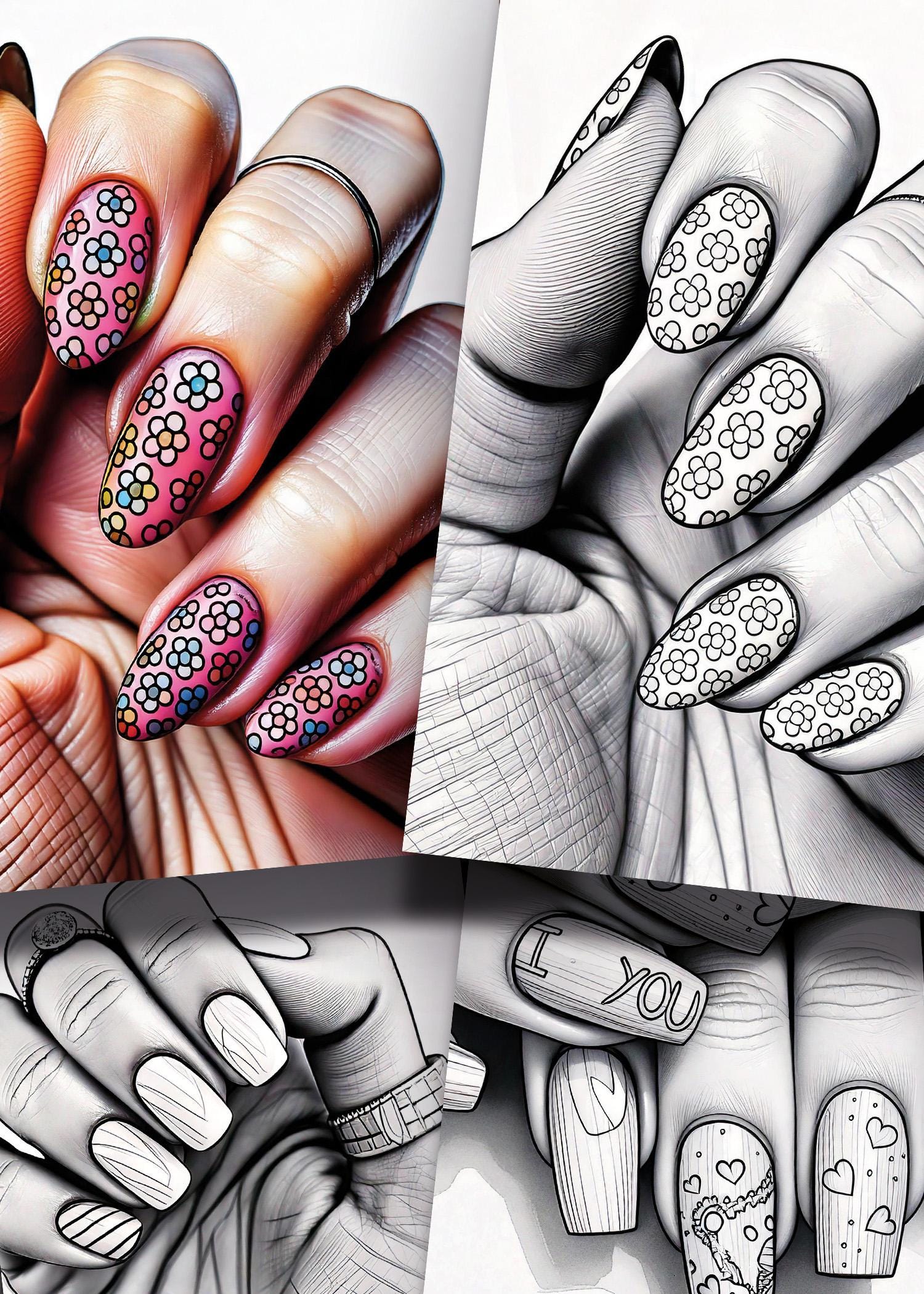 130pages Coloring Super Realistic Nails PRINTABLE Party DIGITAL ...