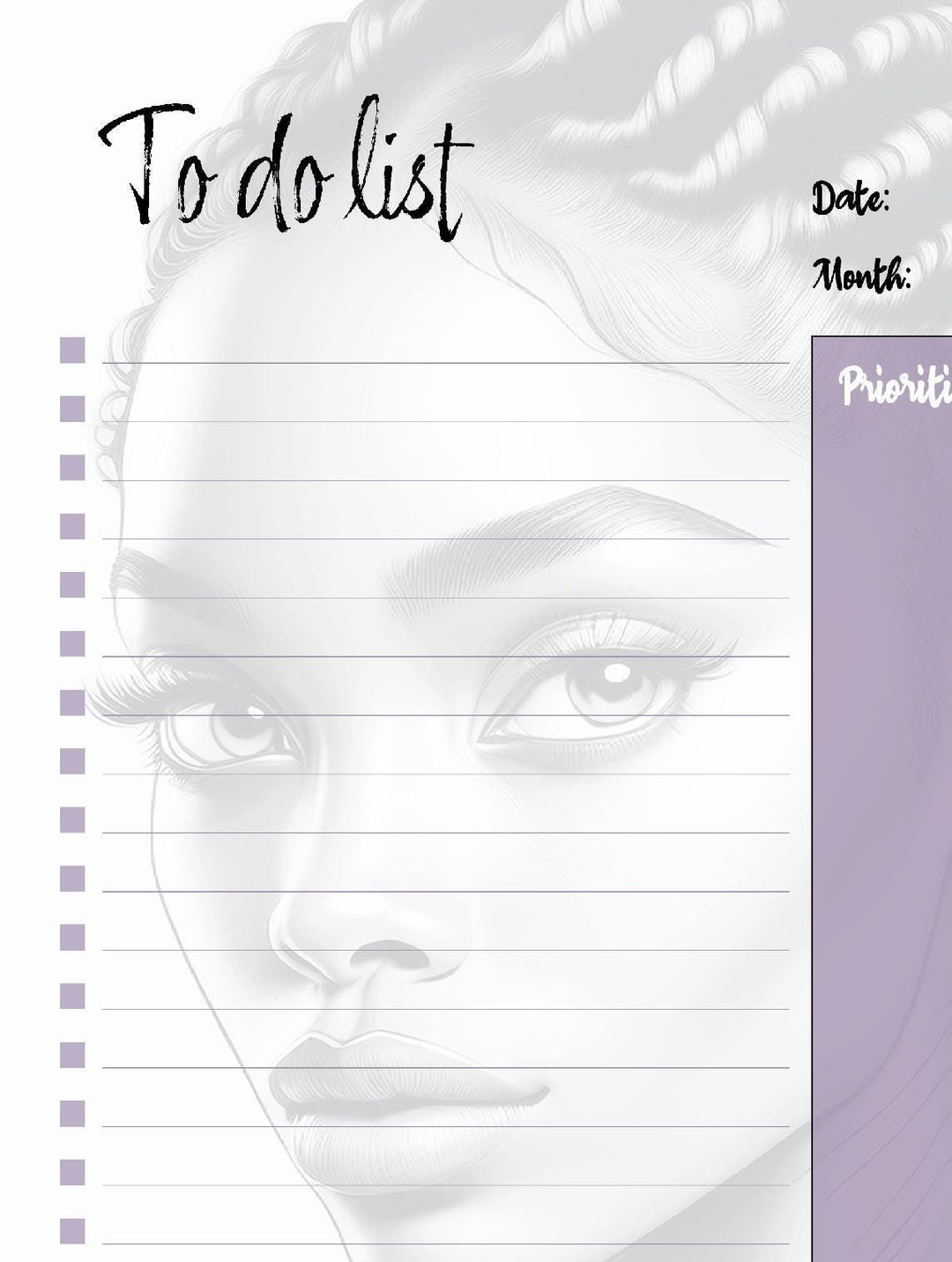 PRINTABLE to Do List Black Women Planner Print DIGITAL DOWNLOAD Black ...