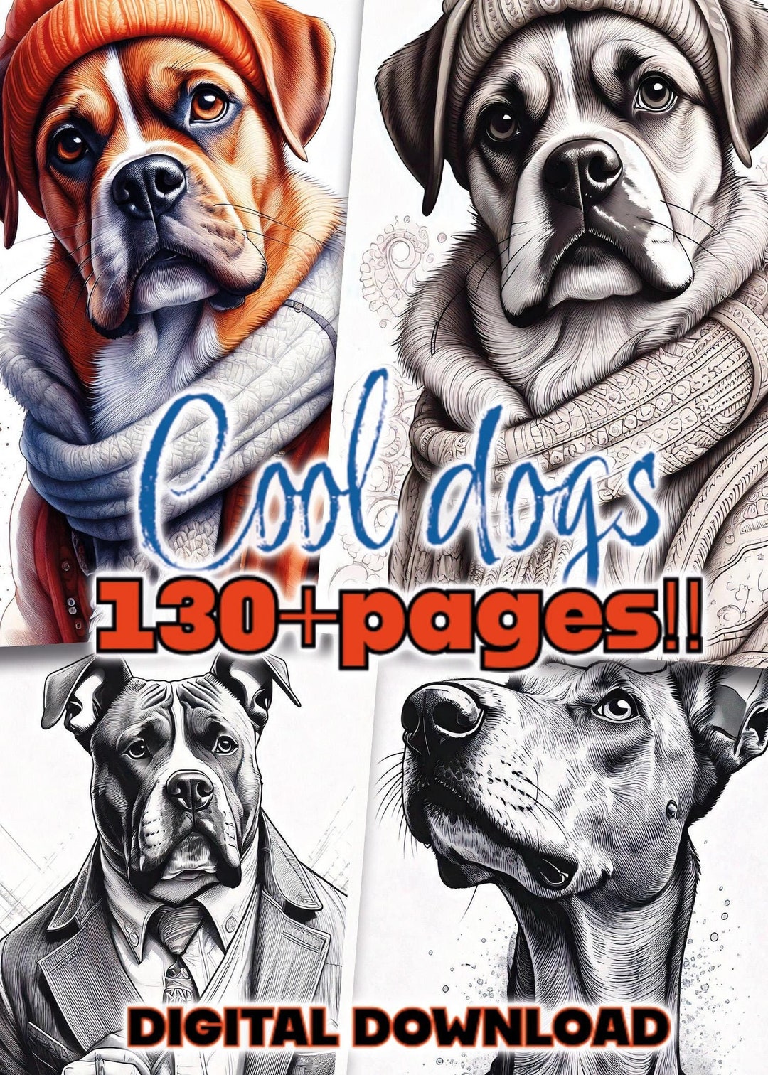 130+pages!! Grayscale Coloring Pages Dog PRINTABLE Color Book DIGITAL ...