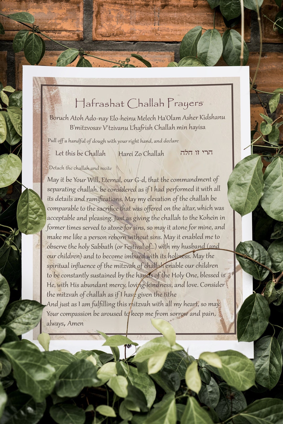 Hafrashat Challah english Printable Blessing Card Jewish - Etsy