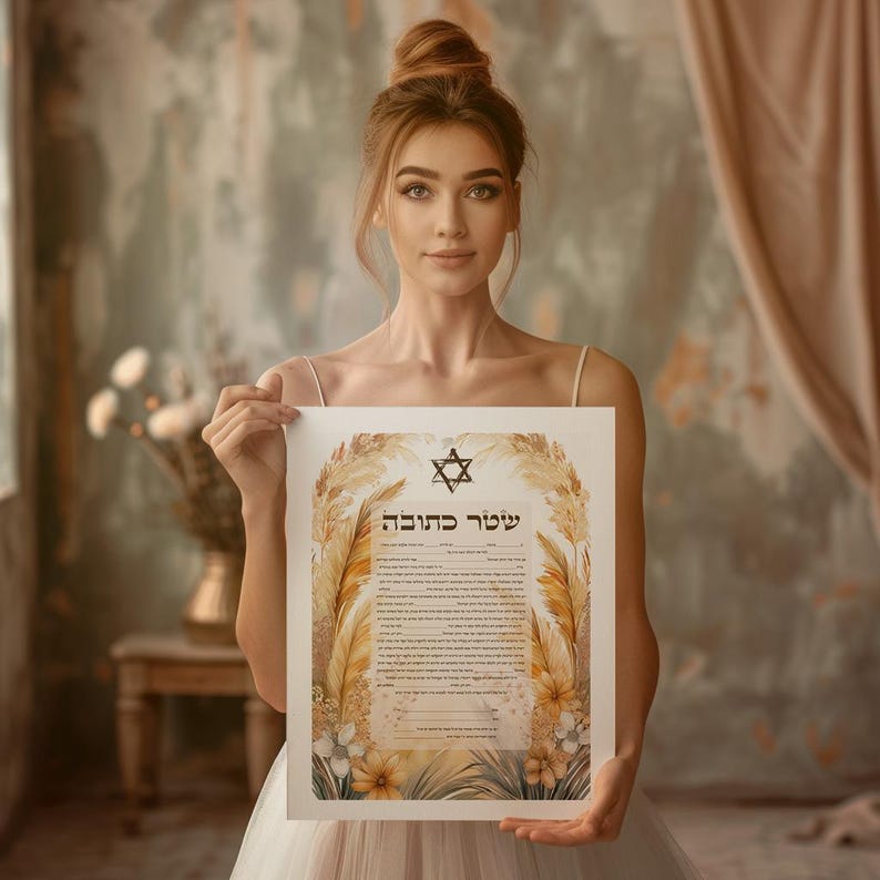 Ketubah PRINTABLE Jewish Orthodox Aramaic Floral Ketubah Hebrew ...