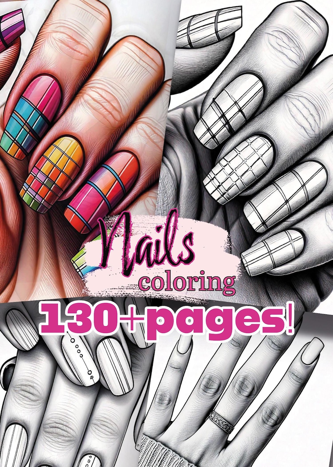 130+pages!! Coloring Super Realistic Nails PRINTABLE Party DIGITAL ...