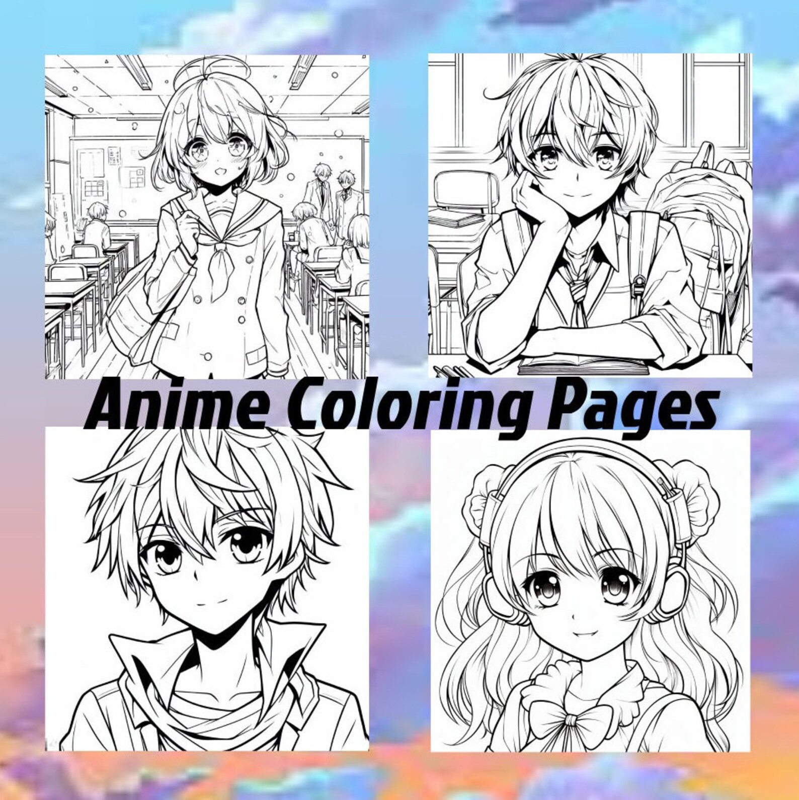 54 Anime and Manga Coloring Pages, Printable Coloring Book - Etsy