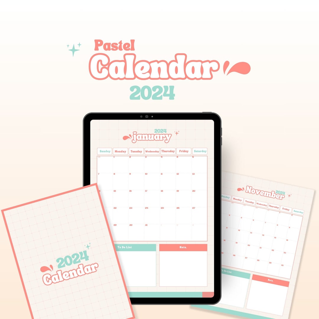 Pastel Calendar 2024 Printable , Monthly Planner , Size A4 21 X 29.7cm ...