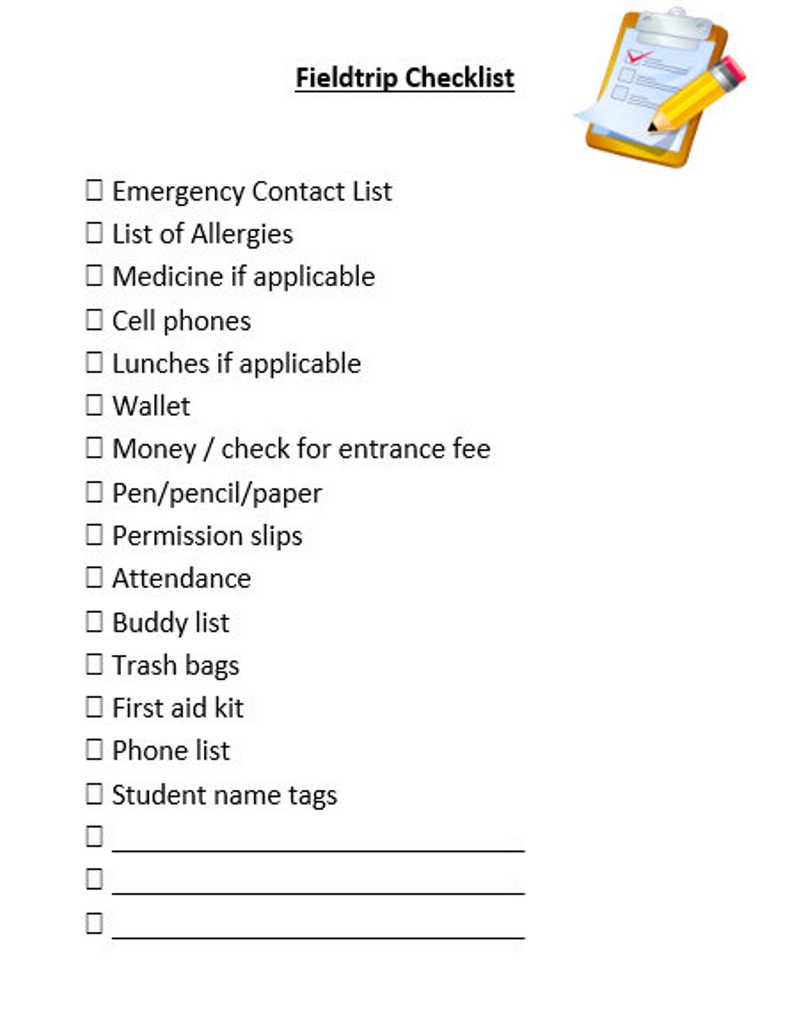 Fieldtrip Checklist - Etsy