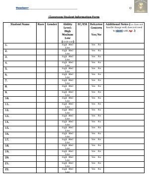 Classroom Student Information Form - Etsy