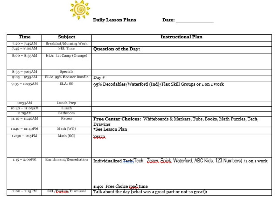 Substitute Lesson Plan Template - Etsy