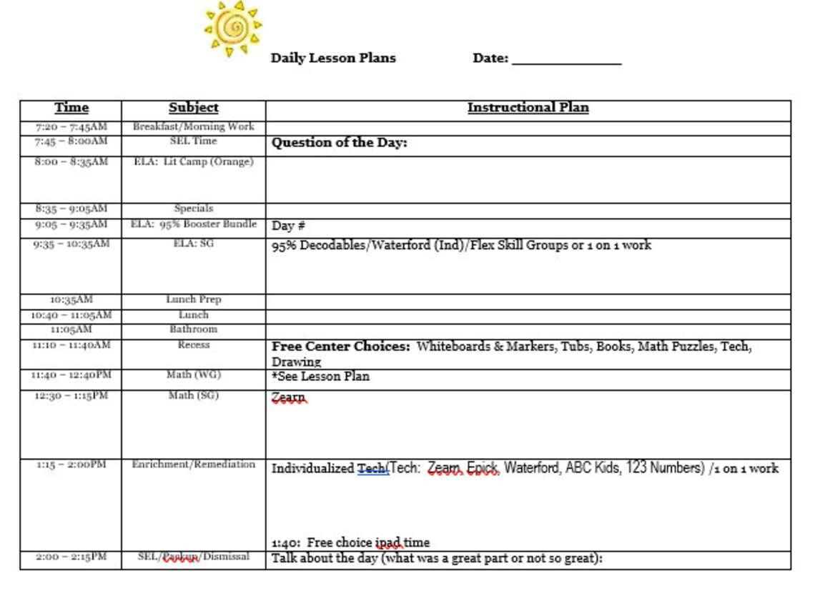 Substitute Lesson Plan Template - Etsy