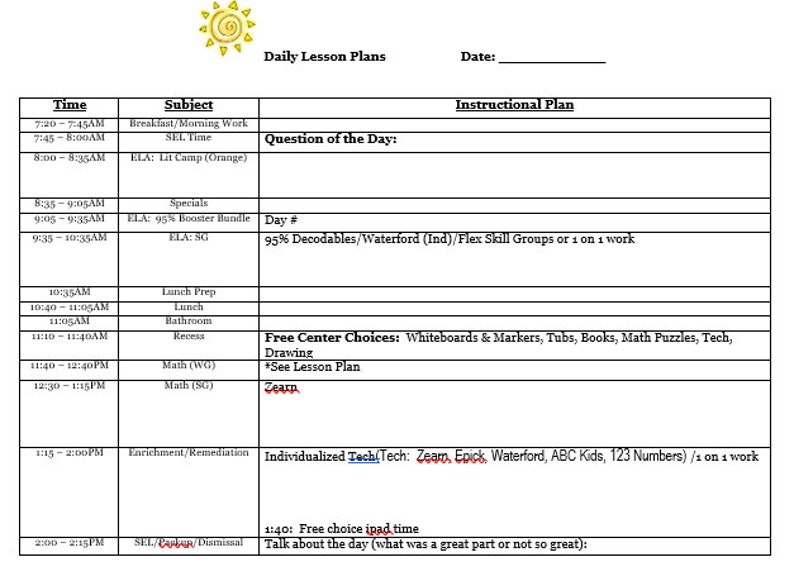 Substitute Lesson Plan Template - Etsy
