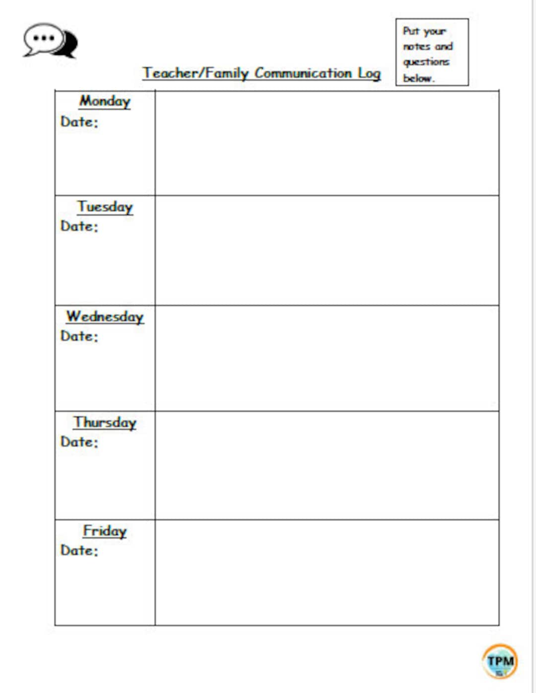 Teacher Parent Daily Communication Log - Etsy