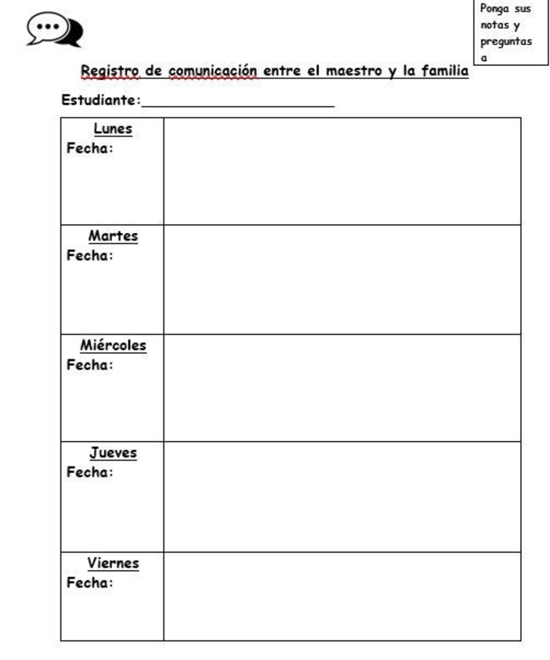 Teacher Parent/family Daily Communication Log in Spanish - Etsy
