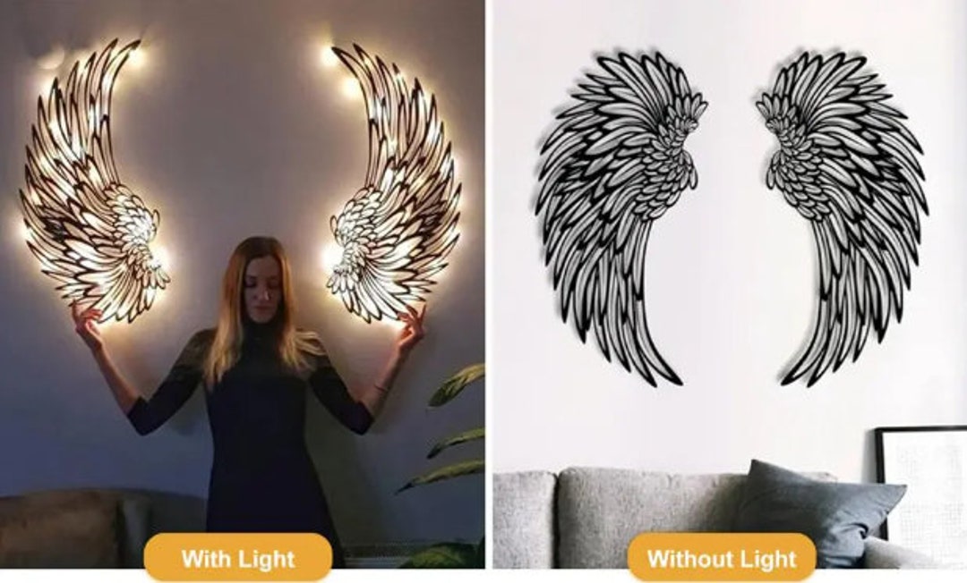 1 Pair Angel Wings Metal Wall Art With Led Lights Angel Wing Wall Art ...
