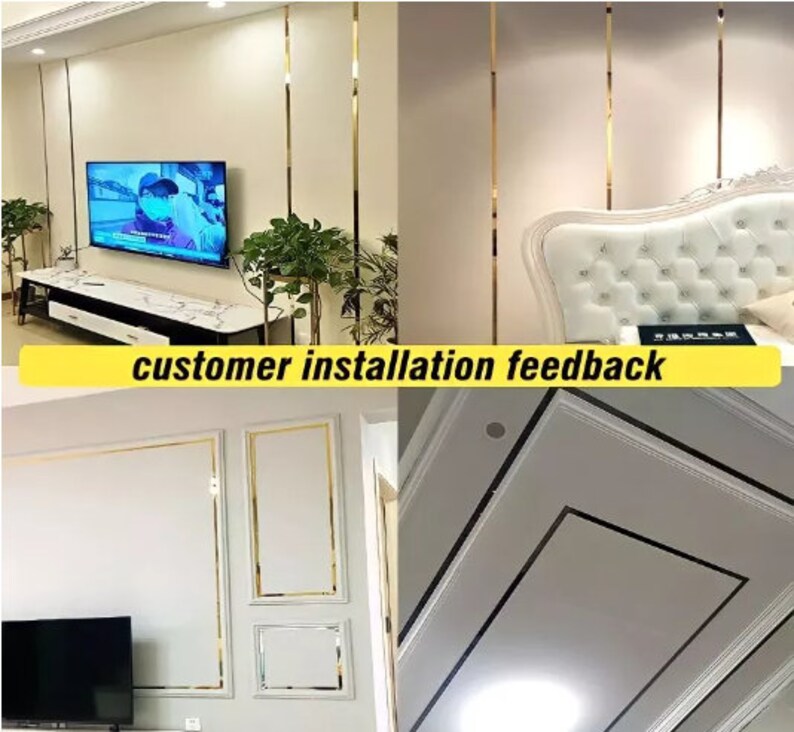 1 Roll Wall Sticker Stainless Steel Flat Decorative Lines Titanium Wall ...