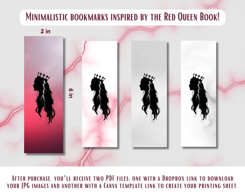 Red Queen-inspired Printable Bookmarks Minimalist Design Customizable ...