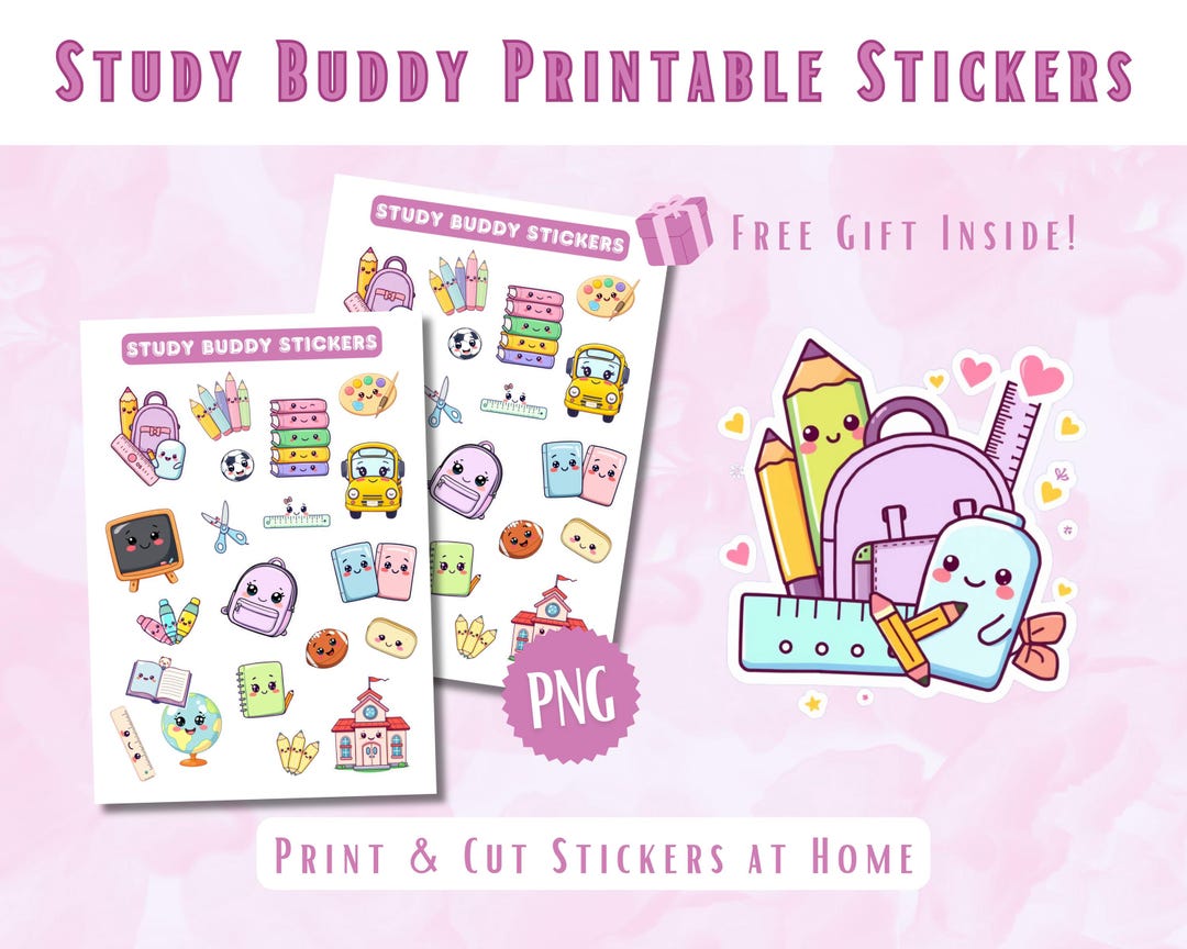 Study Buddy Printable Stickers 50 Kawaii Stickers Digital Download ...