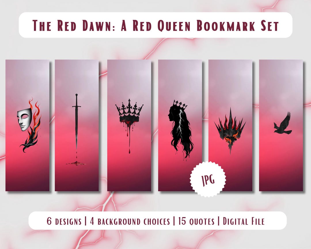Red Queen-inspired Printable Bookmarks Minimalist Design Customizable ...