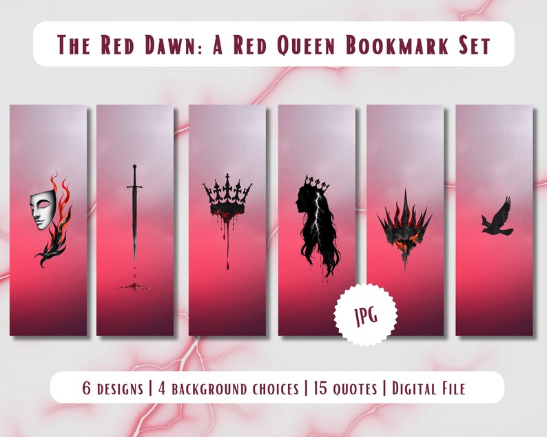Red Queen-inspired Printable Bookmarks Minimalist Design Customizable ...