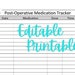 Editable and Printable Post-operative Medication Tracker - Etsy