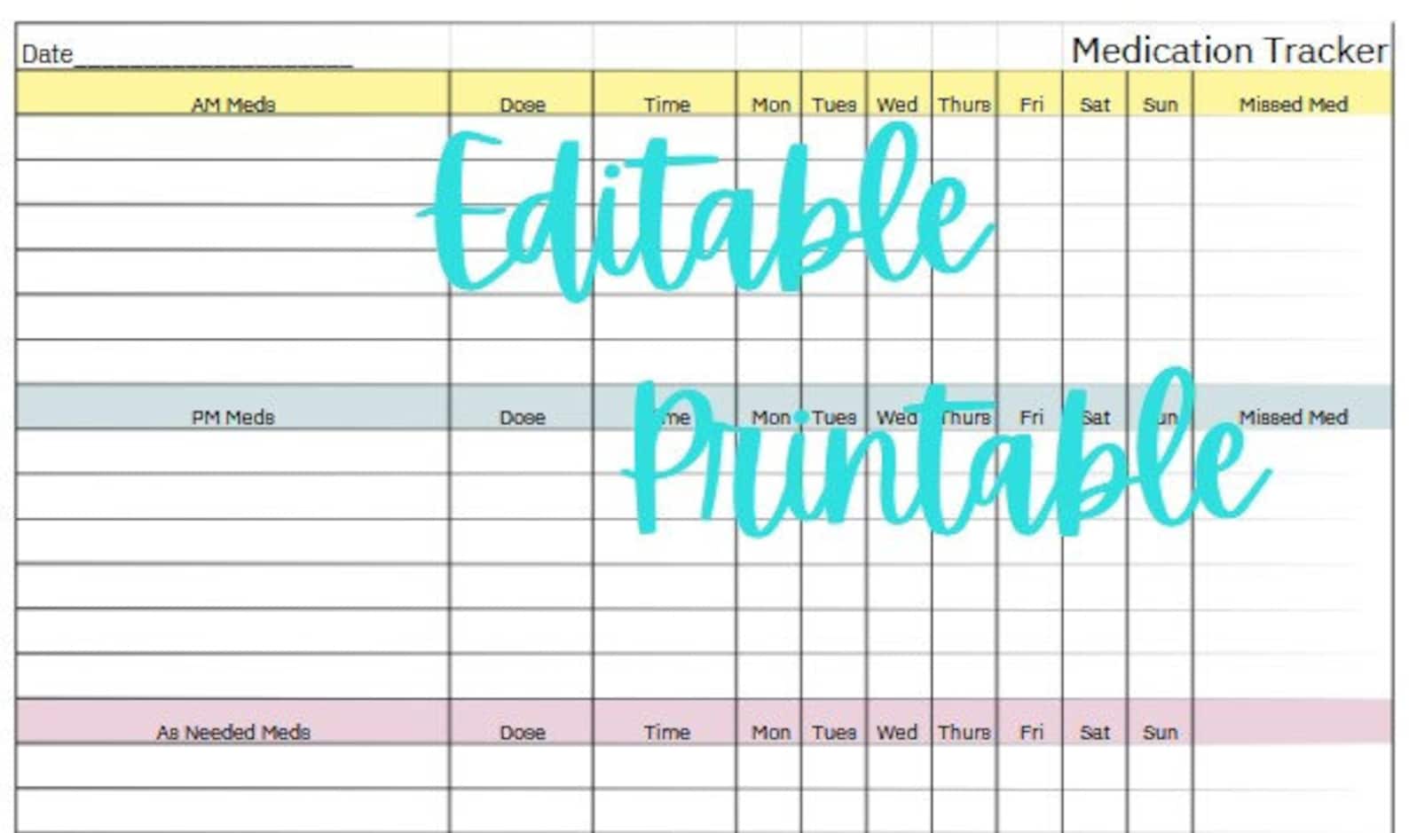 Editable Medication Tracking Log, Printable Medication Log, Caregiver ...