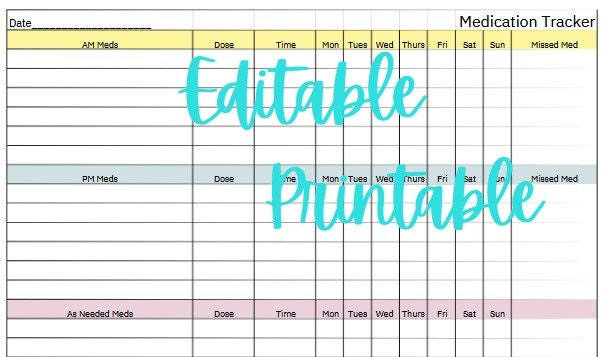 Editable Medication Tracking Log, Printable Medication Log, Caregiver ...