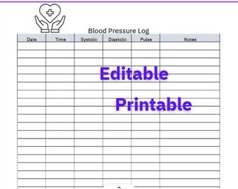 Editable and Printable Orthostatic Hypotension Blood Pressure Log - Etsy