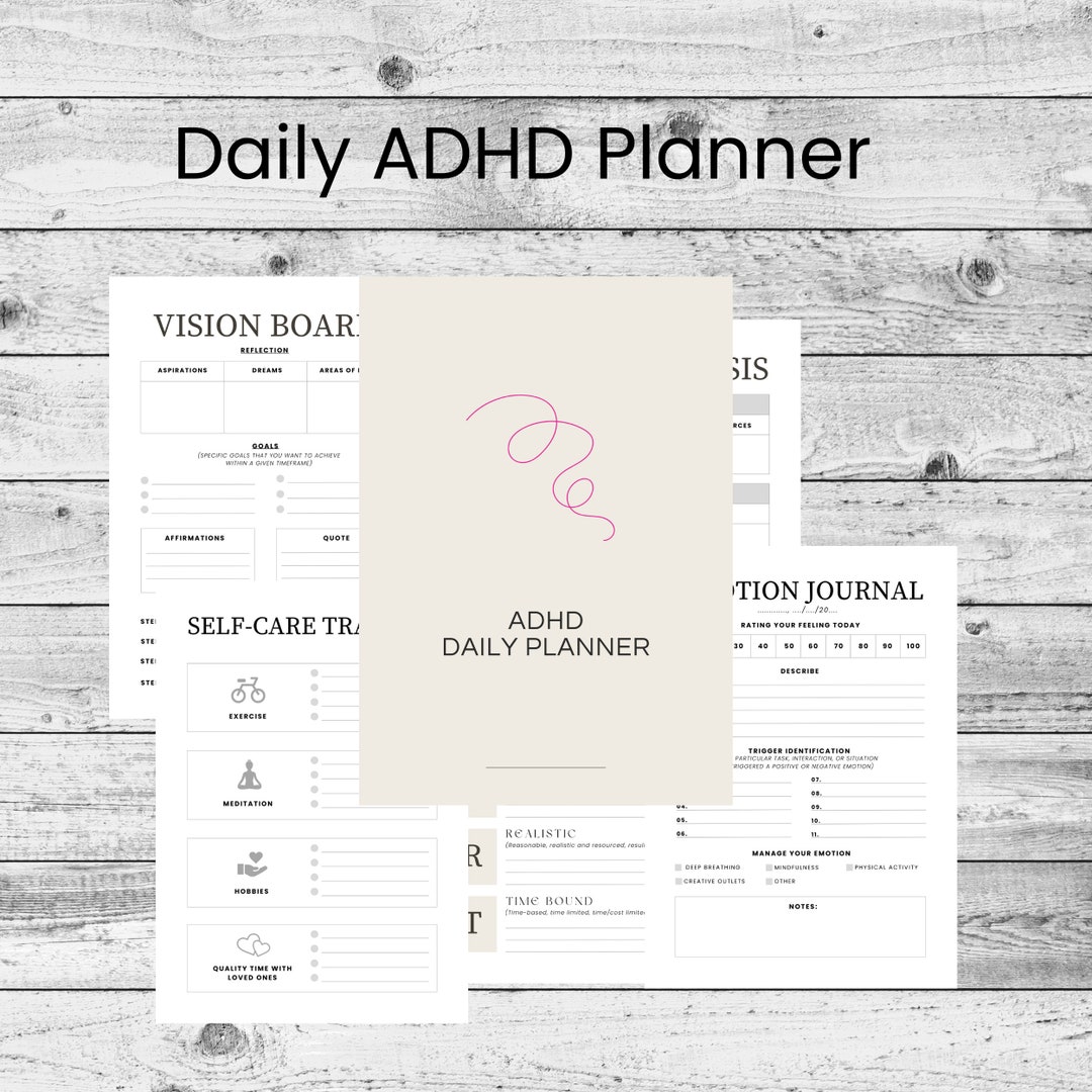 Printable Daily ADHD Planner Pink Self Care Tracker Motivation Plan ...