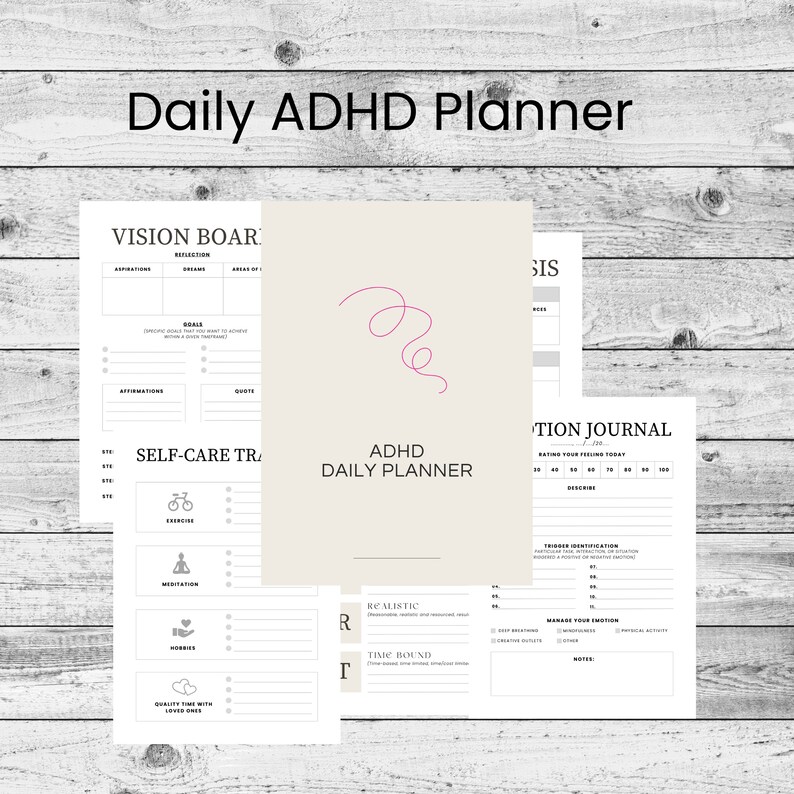 Printable Daily ADHD Planner Pink Self Care Tracker Motivation Plan ...