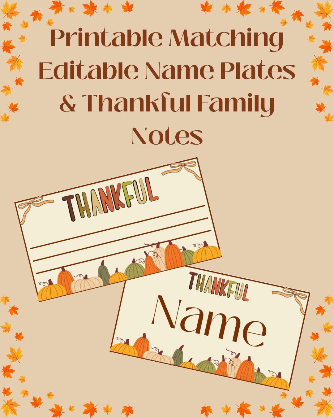 Editable Thankful Name Table Cards | Thanksgiving Place Settings ...
