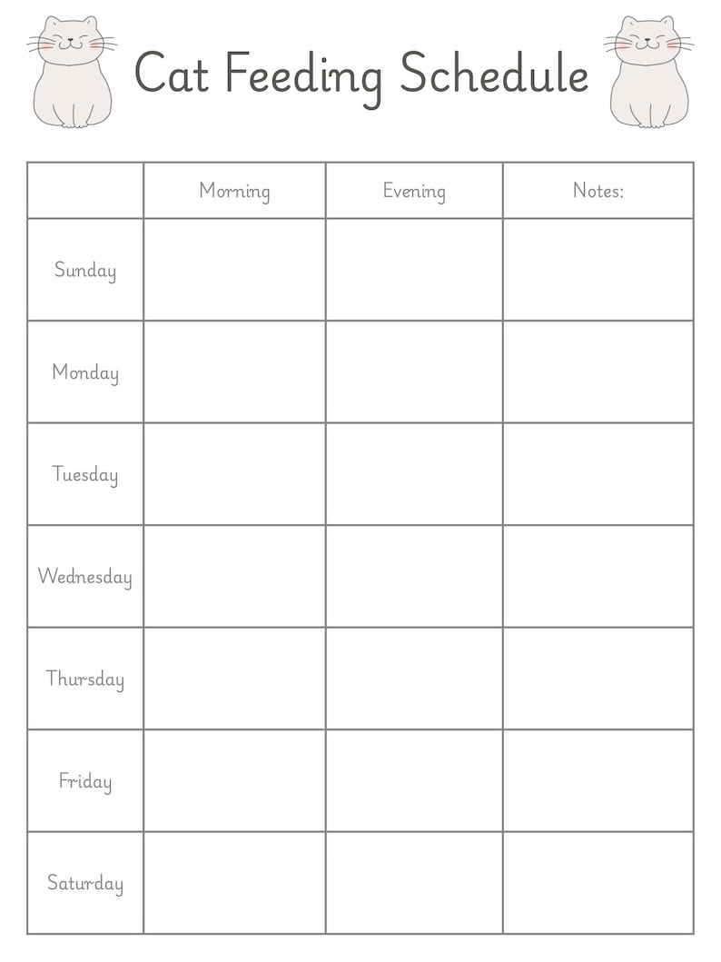 Cat Feeding Schedule Template (all 3 Colors) EDITABLE - Etsy
