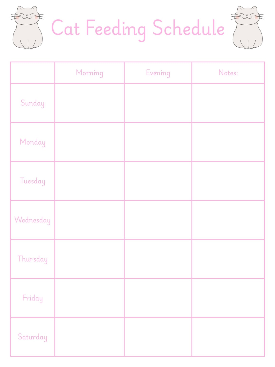 Cat Feeding Schedule Template | Printable & Editable Weekly Feeding ...