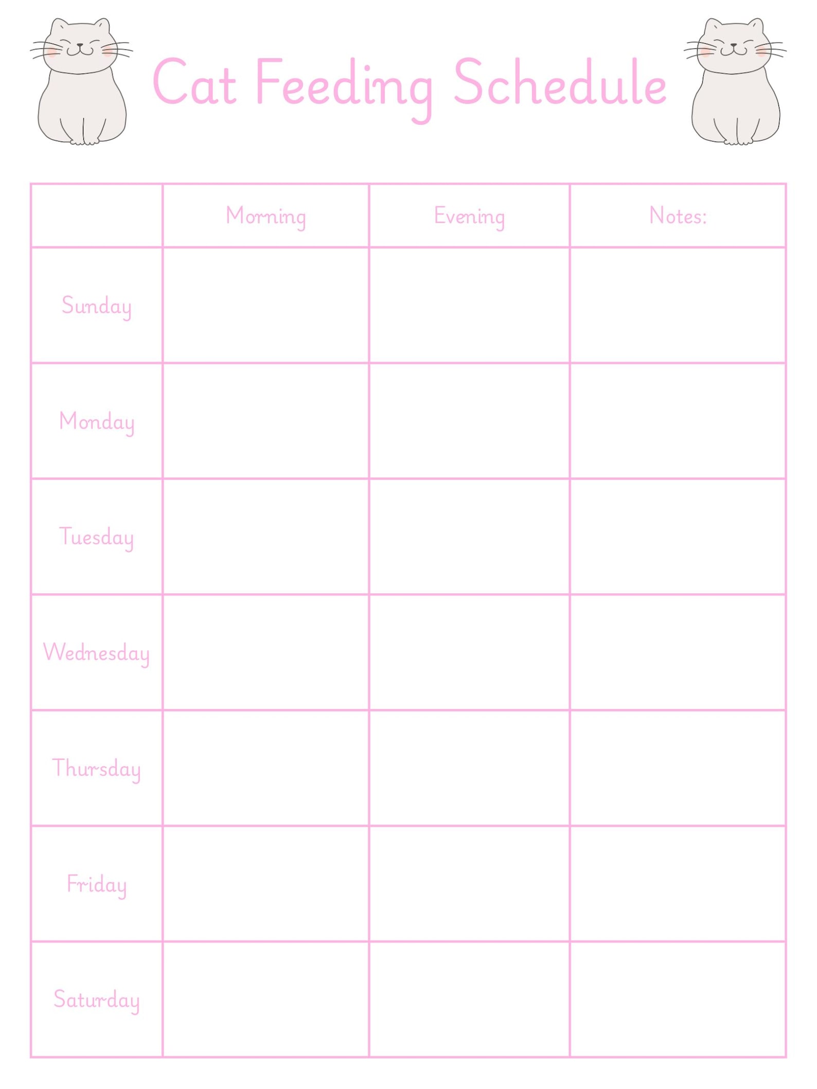 Cat Feeding Schedule Template (all 3 Colors) EDITABLE - Etsy