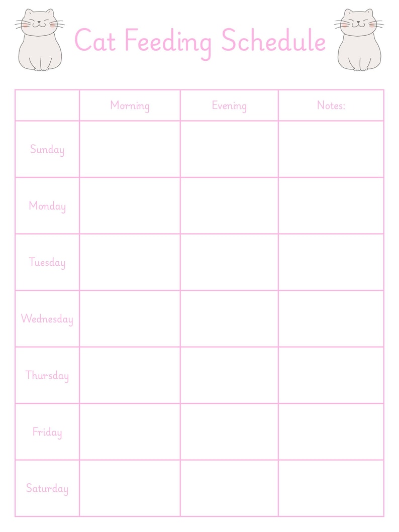 Cat Feeding Schedule Template (all 3 Colors) EDITABLE - Etsy