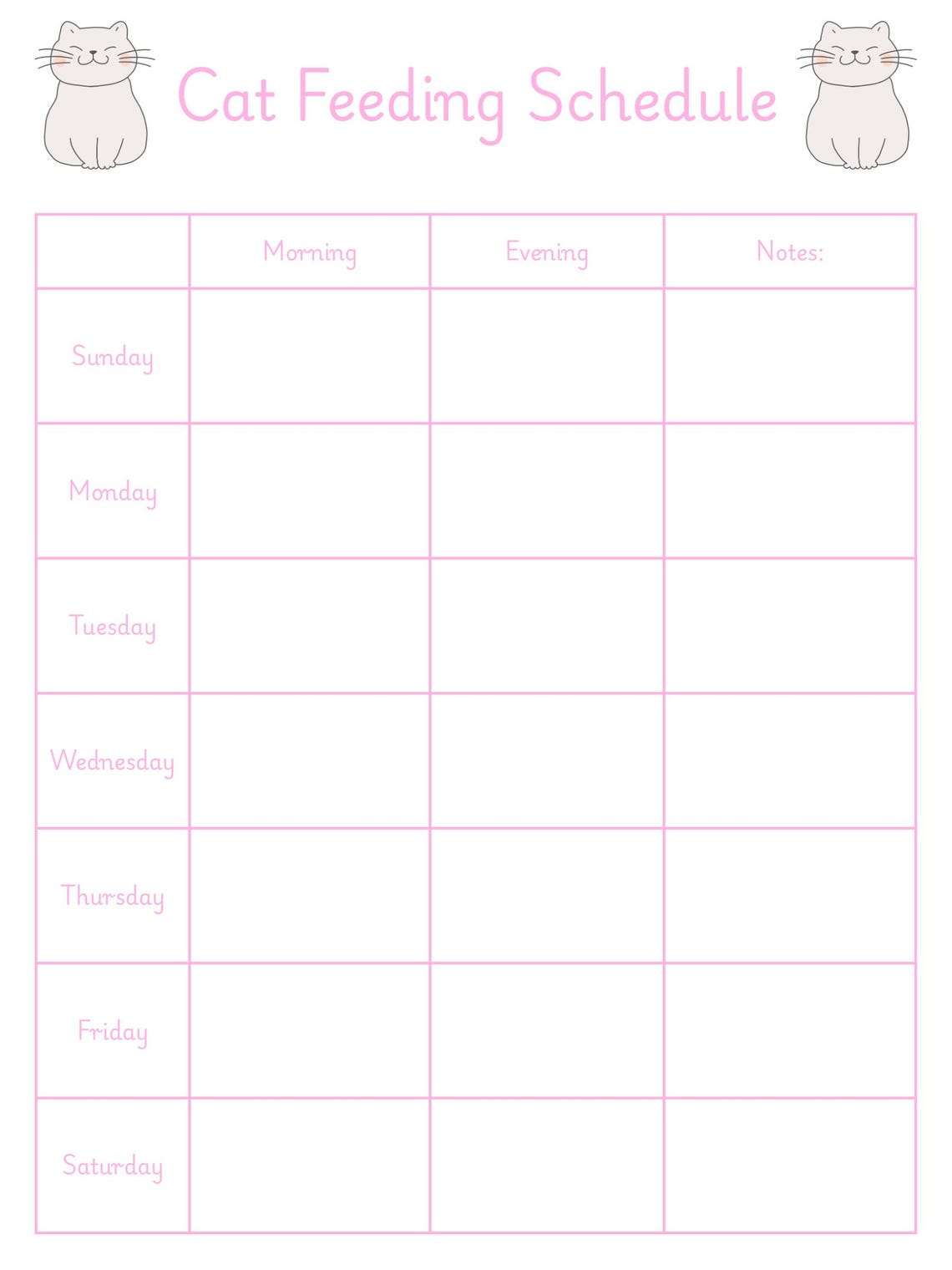 Cat Feeding Schedule Template (white) Editable - Etsy