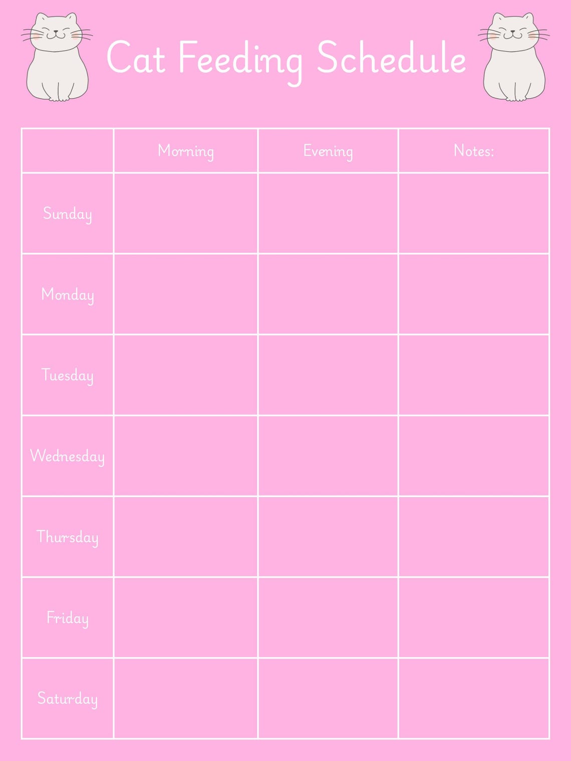 Cat Feeding Schedule Template (all 3 Colors) EDITABLE - Etsy