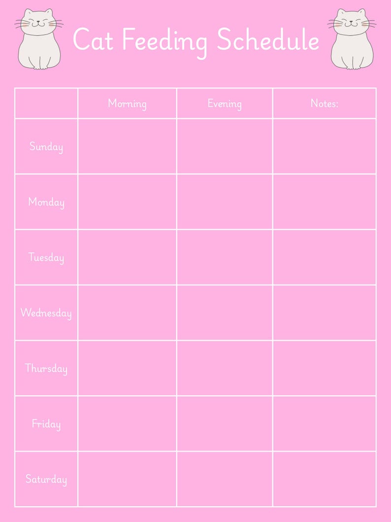 Cat Feeding Schedule Template (all 3 Colors) EDITABLE - Etsy