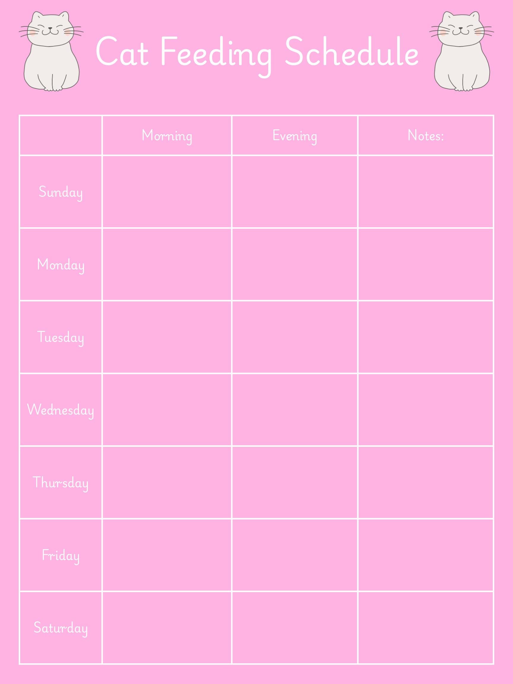 Cat Feeding Schedule Template (all 3 Colors) EDITABLE - Etsy