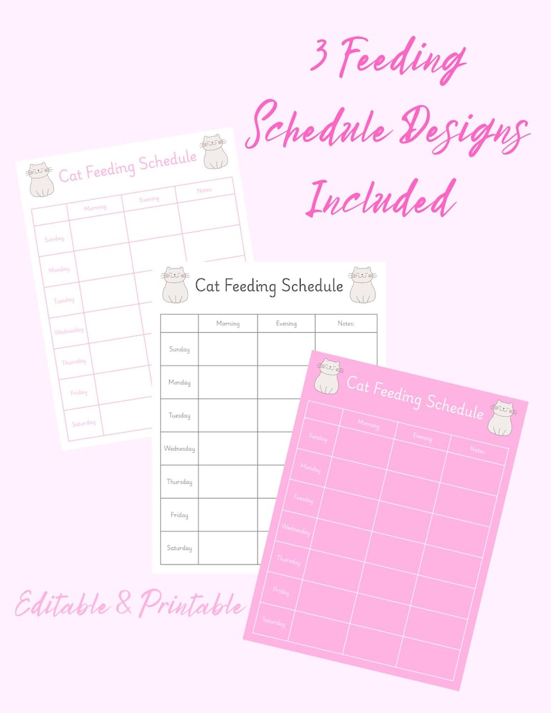 Cat Feeding Schedule Template | Printable & Editable Weekly Feeding ...