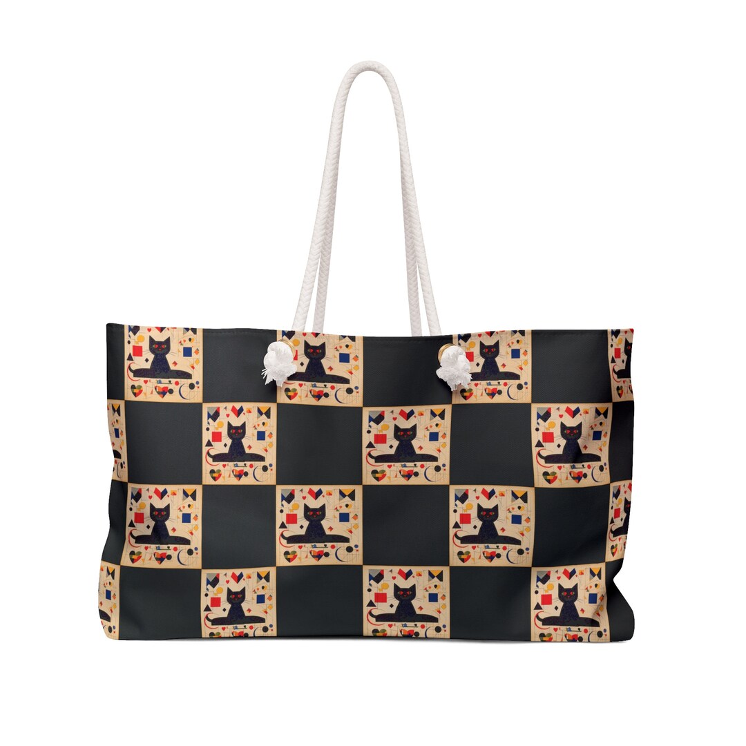 Checkerboard Cat Weekender Bag, Heart Accents, Oversized Durable Tote ...