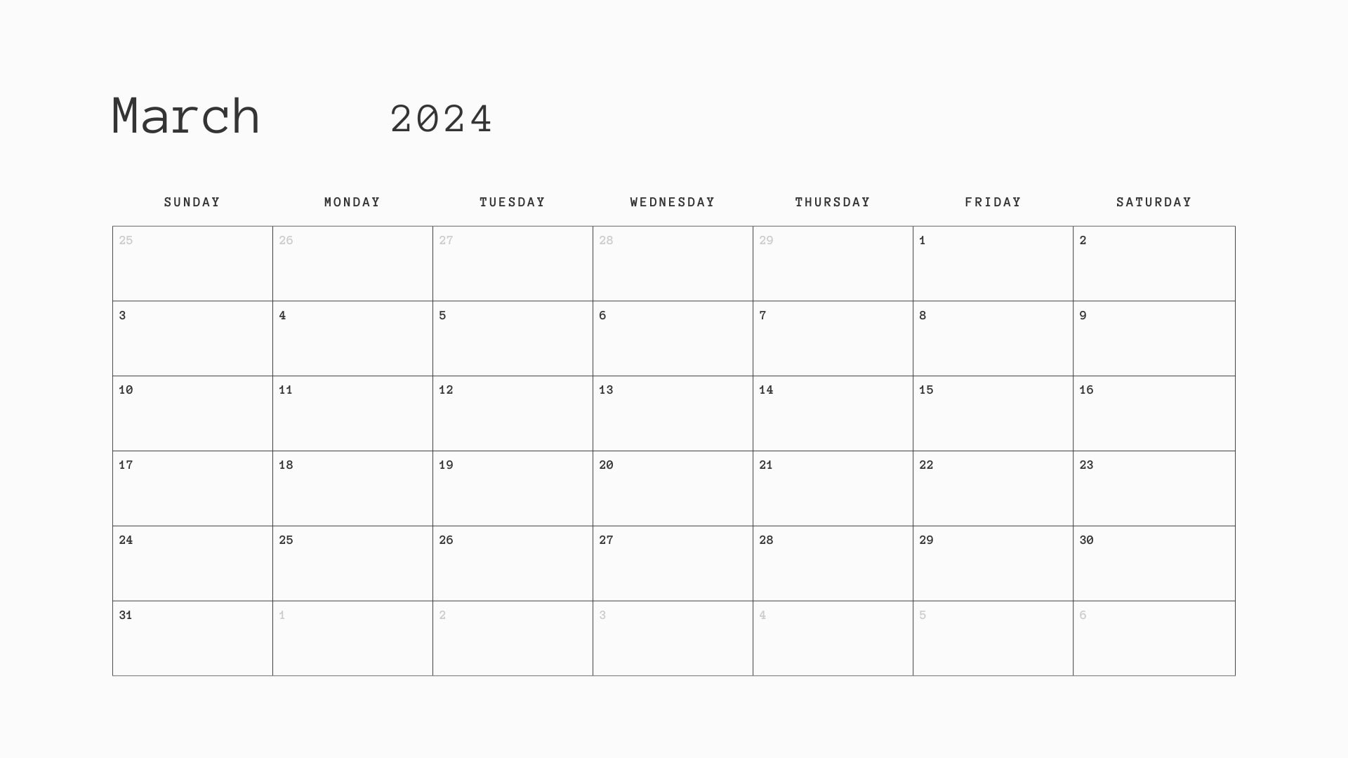 Simple Black and White Minimalist Monthly Calendar 12 Months 2024 ...
