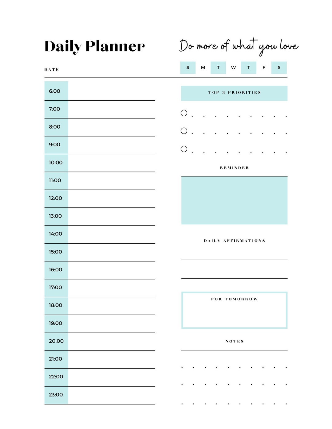 Daily Planner, Daily to Do List, Printable Download, Letter, Instant ...