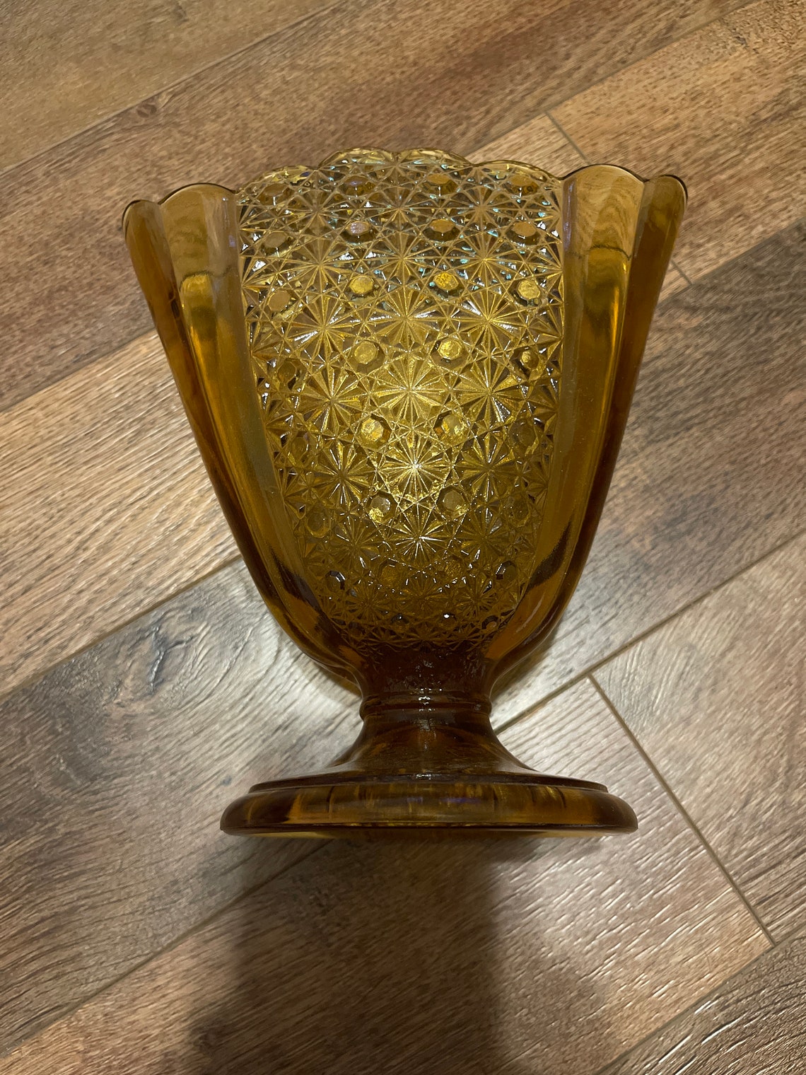 Fenton Amber Daisy and Button Fas Vase - Etsy