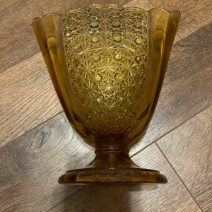 Fenton Amber Daisy and Button Fas Vase - Etsy