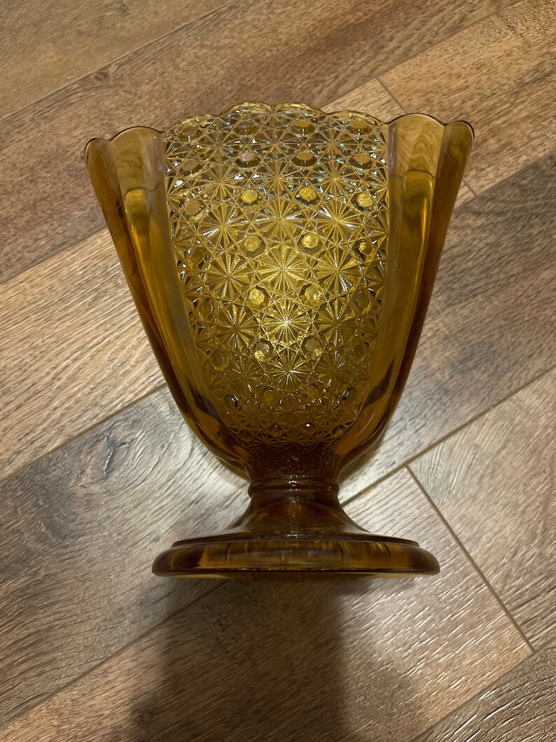 Fenton Amber Daisy and Button Fas Vase - Etsy