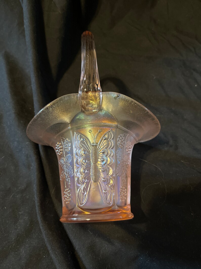 Fenton Pink Opalescent Butterfly Basket - Etsy